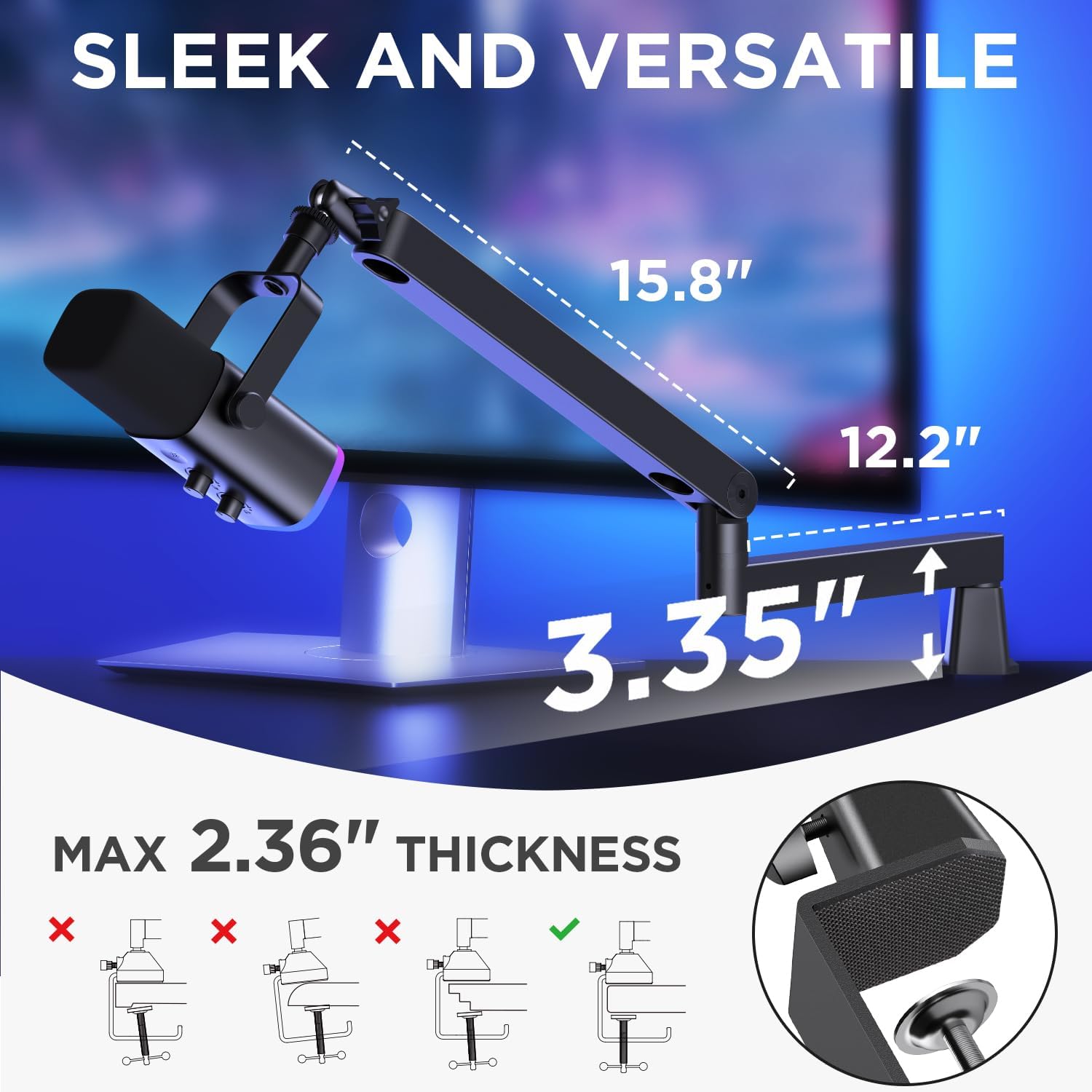 InnoGear Microphone Boom Arm, 360° Rotatable Low Profile Mic Stand with ...